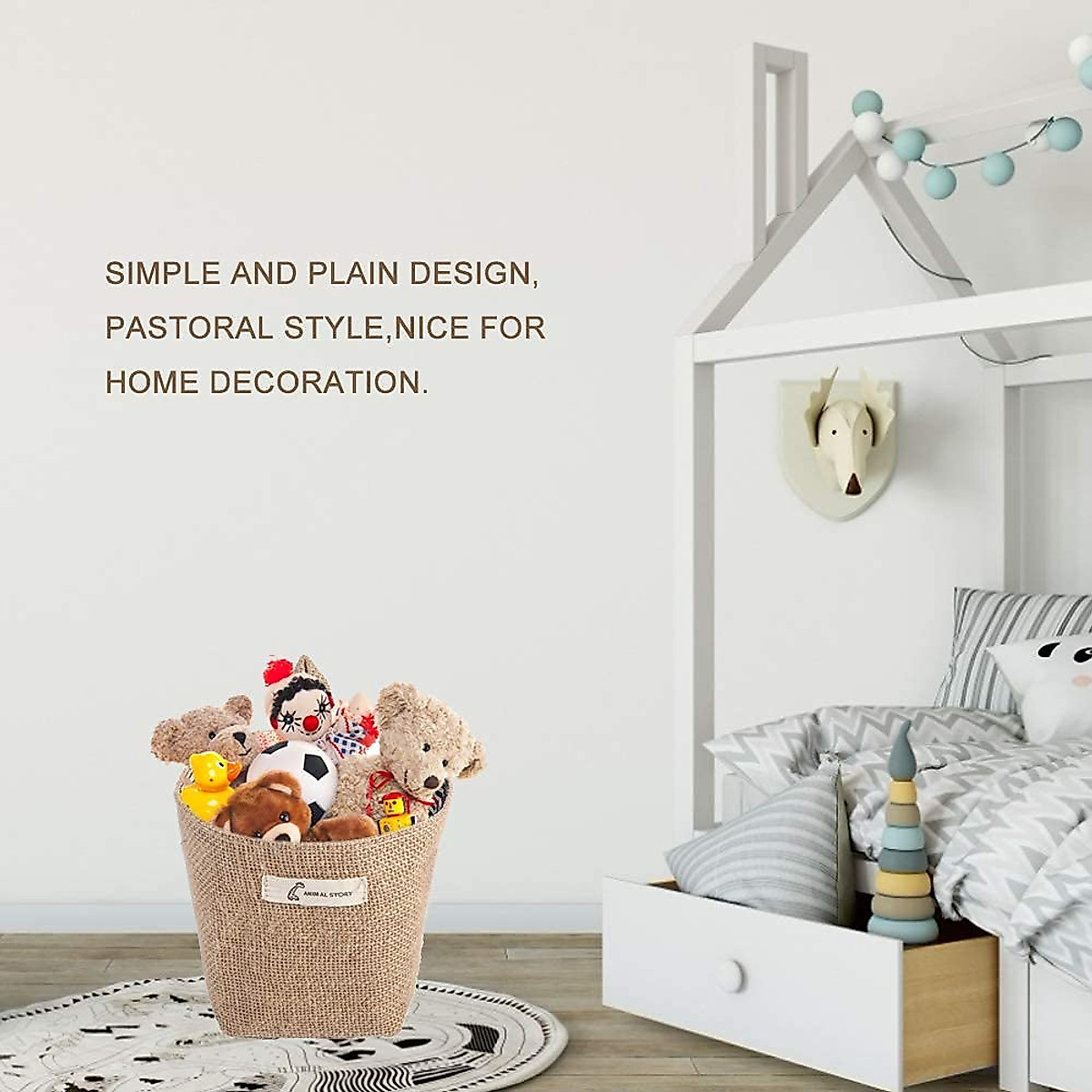 2Pack Cotton Linen Storage Basket Wall Door Hanging Storage Bag Clothes Bag Home Gadget Storage Organizer Foldable Basket Bin (Blue Dot)