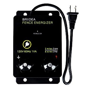 Briidea 2-Mile Electric Fence Energizer for Preventing Wild Animals Intruding 8 Acres Output Voltage 5000 V 0.1Joule