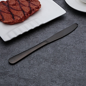 Berglander 40 Piece Shiny Black Flatware Set, 40 Piece Black Titanium Plating Flatware, Black Gold Plated Stainless Steel Silverware Set Cutlery Sets, Service for 8 (Shiny Black)