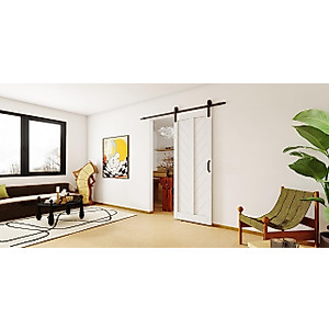 SOLRIG Sliding Barn Door 72"(36" X 2) ×84", Double Pre-drilled Barn Door Slab, Need to Assemble, DIY Unfinished, 2X Barn Doors Hardware Included, V Frame, White