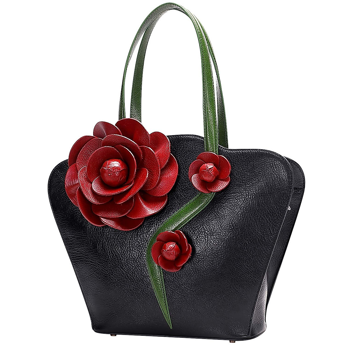 PIJUSHI Designer Floral Purses and Handbags for Women Top Handle Satchel Handbag Ladies Shoulder Bag（20105 Black）