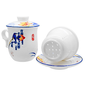 Ameolela Porcelain Tea Cup with Infuser Lid and Saucer Sets - Chinese Jingdezhen Ceramics Coffee Mug Teacup Loose Leaf Tea Brewing System for Home Office