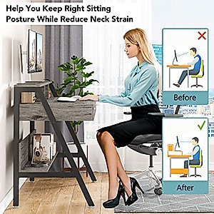 Tribesigns Computer Desk with Storage Shelf & Drawers, Modern 47 inch Office Writing Desk Study Table with Monitor Stand Riser for Home Office Use (Grey)