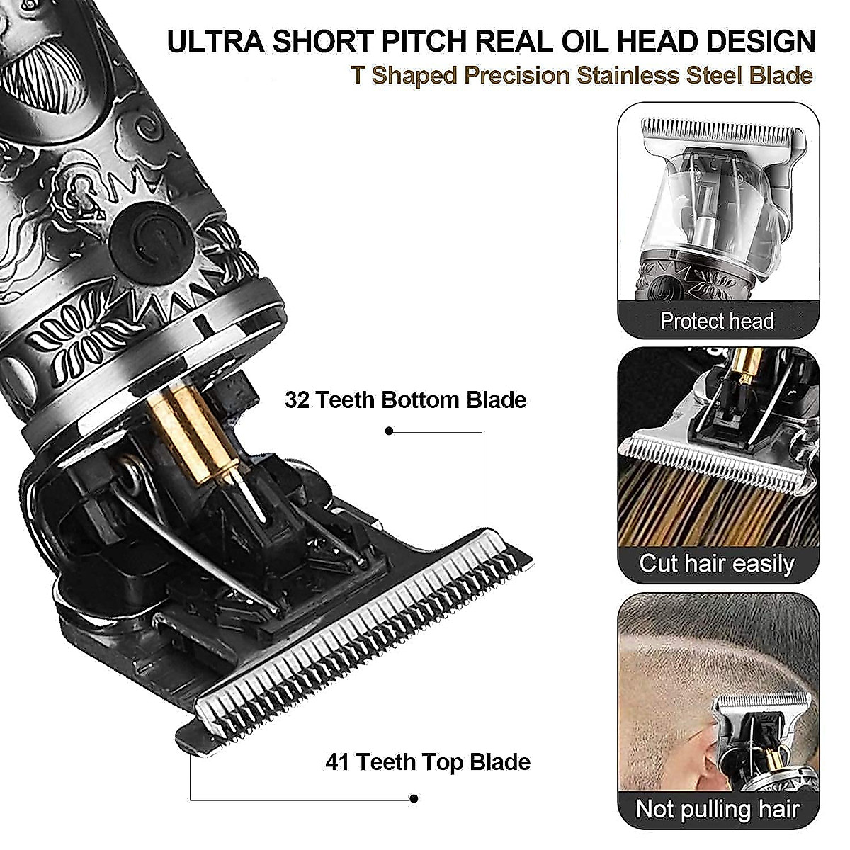 Professional Haircut Clippers and Trimmers Set, Suttik Cordless Ornate Hair Clippers for Men, Barber Clippers for Hair Cutting Kit with T-Blade Beard Trimmer Set, Knight, LED Display
