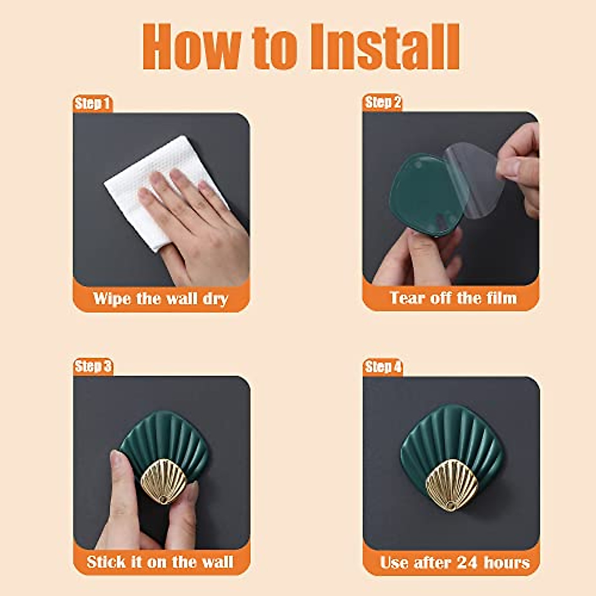 4pcs Decorative Hanging Hooks Seashell Wall Hooks Coat Key Towel Hooks Wall Hangers Beach Nautical Home Decoration Ornaments