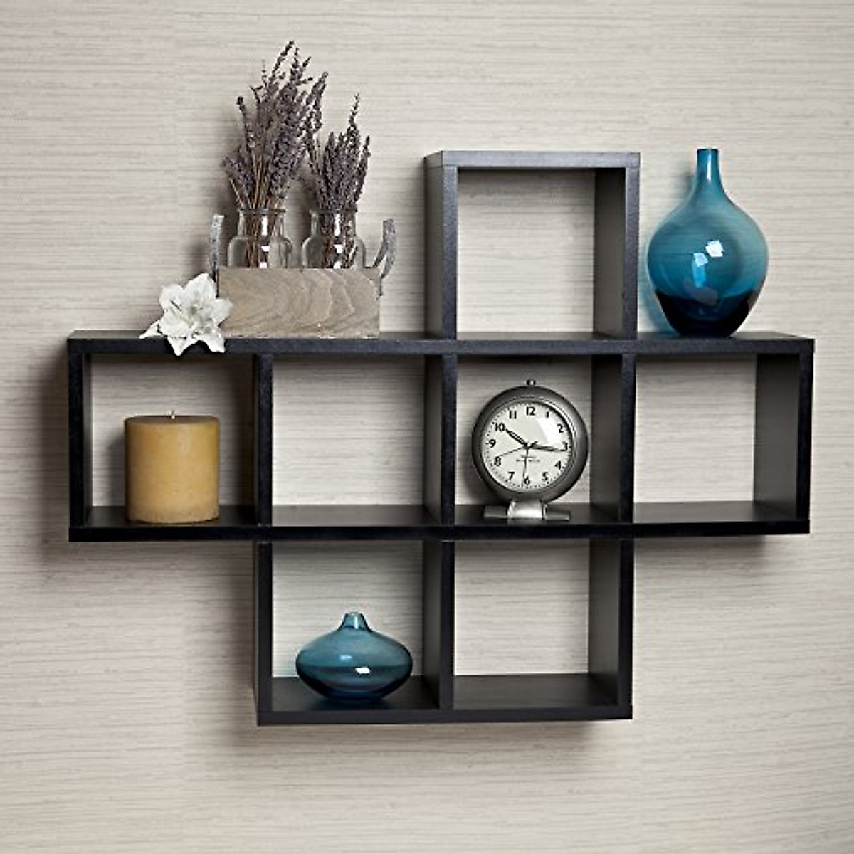 Danya B. Decorative Cubby Shelf – Wall Mount or Free Standing - Square Cubbies Shelving Unit (Black)