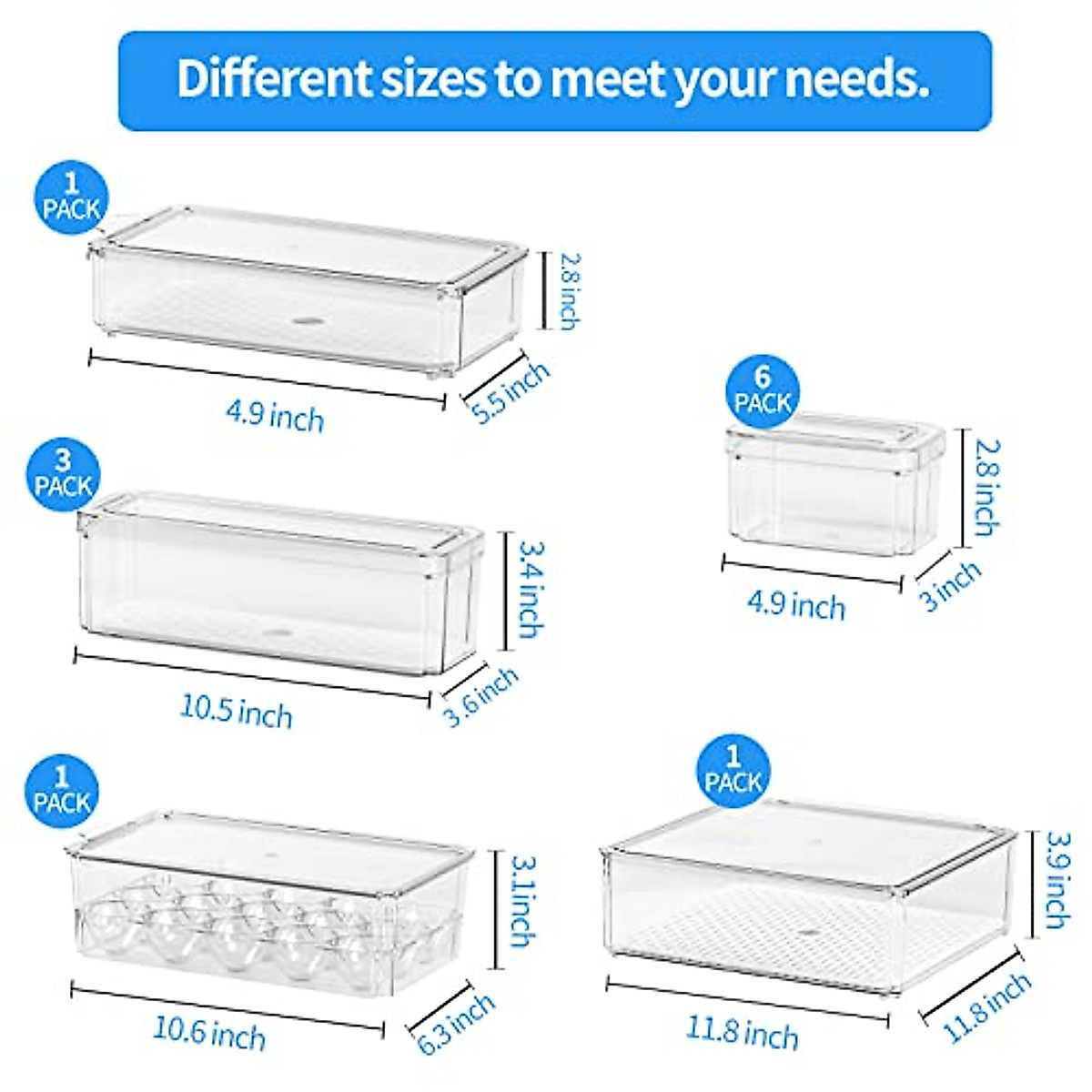 12-pack Stackable Fridge Organizer with 5 liners, Refrigerator Organizer Bins with Lids, Plastic Fridge Organizers and Storage Clear Pantry Organization and Storage Containers for Fruits, Vegetable
