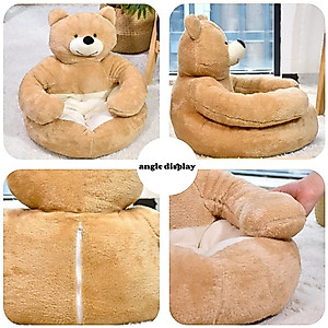 Cute Cuddler Bear Dog Beds, Super Soft Plush Pet Beds, Warming Comfy Calming Dog Bed, Warm Lovely Bear Hug Plush Nest Washable Cat Bed for Small Medium Dogs (Medium, Grey)