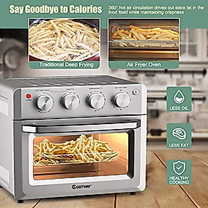 COSTWAY Toaster Oven Countertop, 7-in-1 Convection Oven with Air Fry, Bake, Broil, Toast, Dehydrate, Pizza, Warm Function, 1550W Air Fryer Toaster Oven with Timer, Temperature Control, 5 Accessories