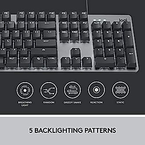 Logitech K845 Mechanical Illuminated Keyboard, Strong Adjustable Tilt Legs, Full Size, Aluminum Top Case, 104 Keys, USB Corded, Windows (TTC Brown Switches)