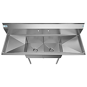 KoolMore 2 Compartment Stainless Steel NSF Commercial Kitchen Prep & Utility Sink with 2 Drainboards - Bowl Size 15" x 15" x 12", Silver,SB151512-15B3