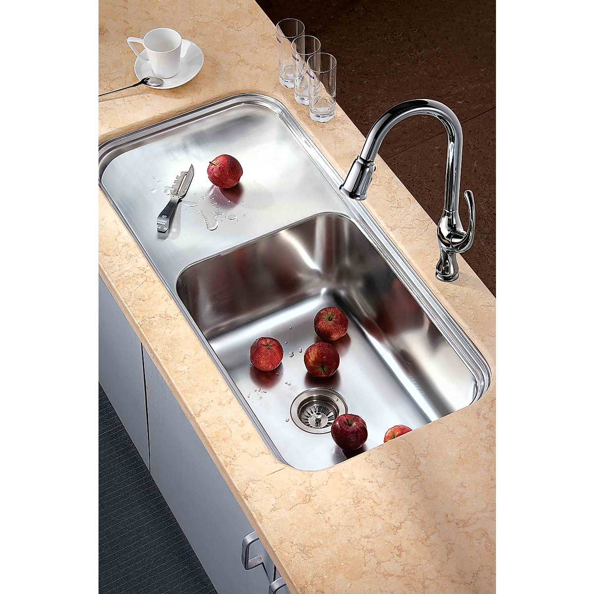 Dawn DSU4120 Undermount Single Bowl with Work Surface, Polished Satin