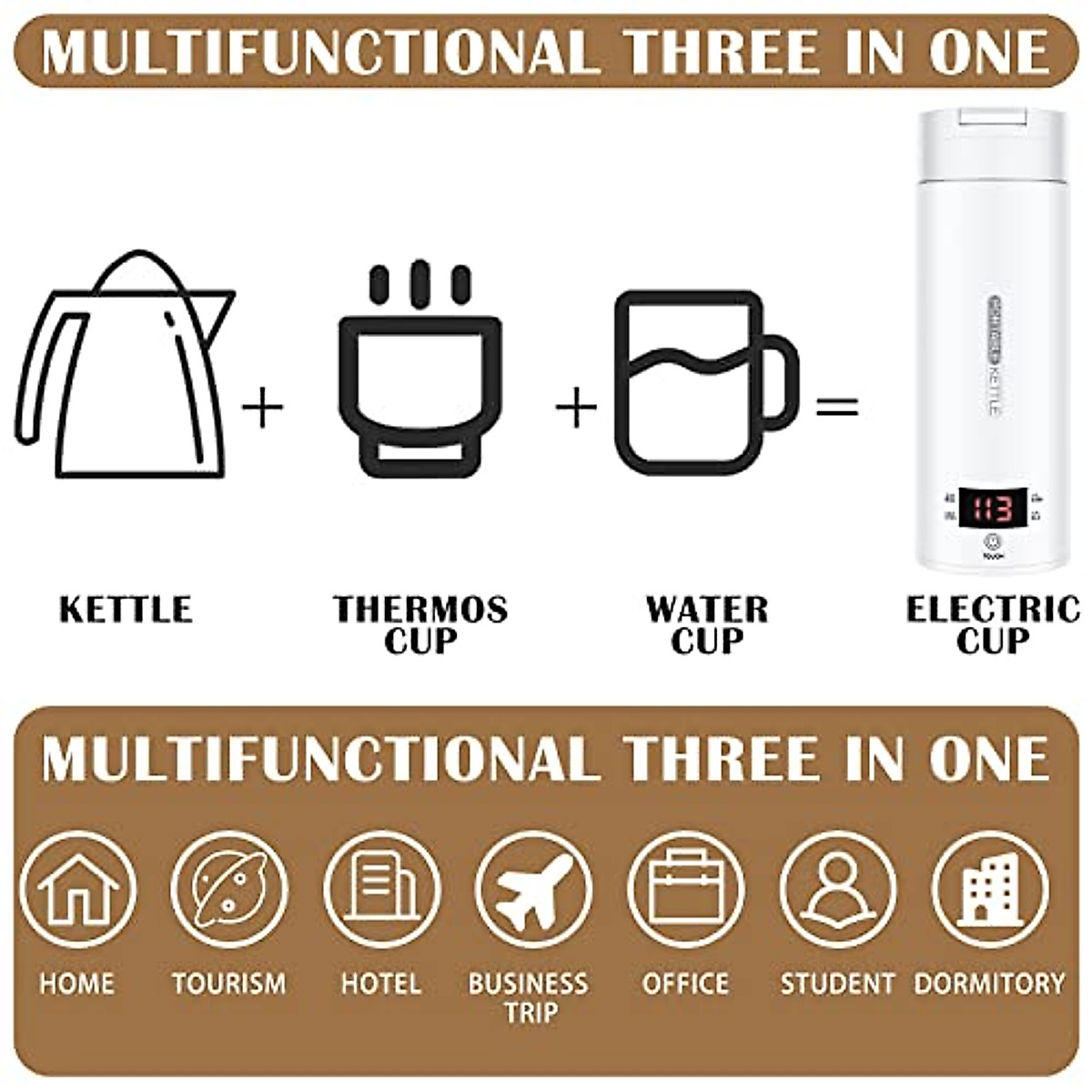 Travel Kettle Electric Small Stainless Steel Portable Electric Kettle for Boiling Water Travel Tea Kettle Automatic Shut off Dry Protection 4 Preset Heat Setting 500ml Hot Water Kettle for Coffee