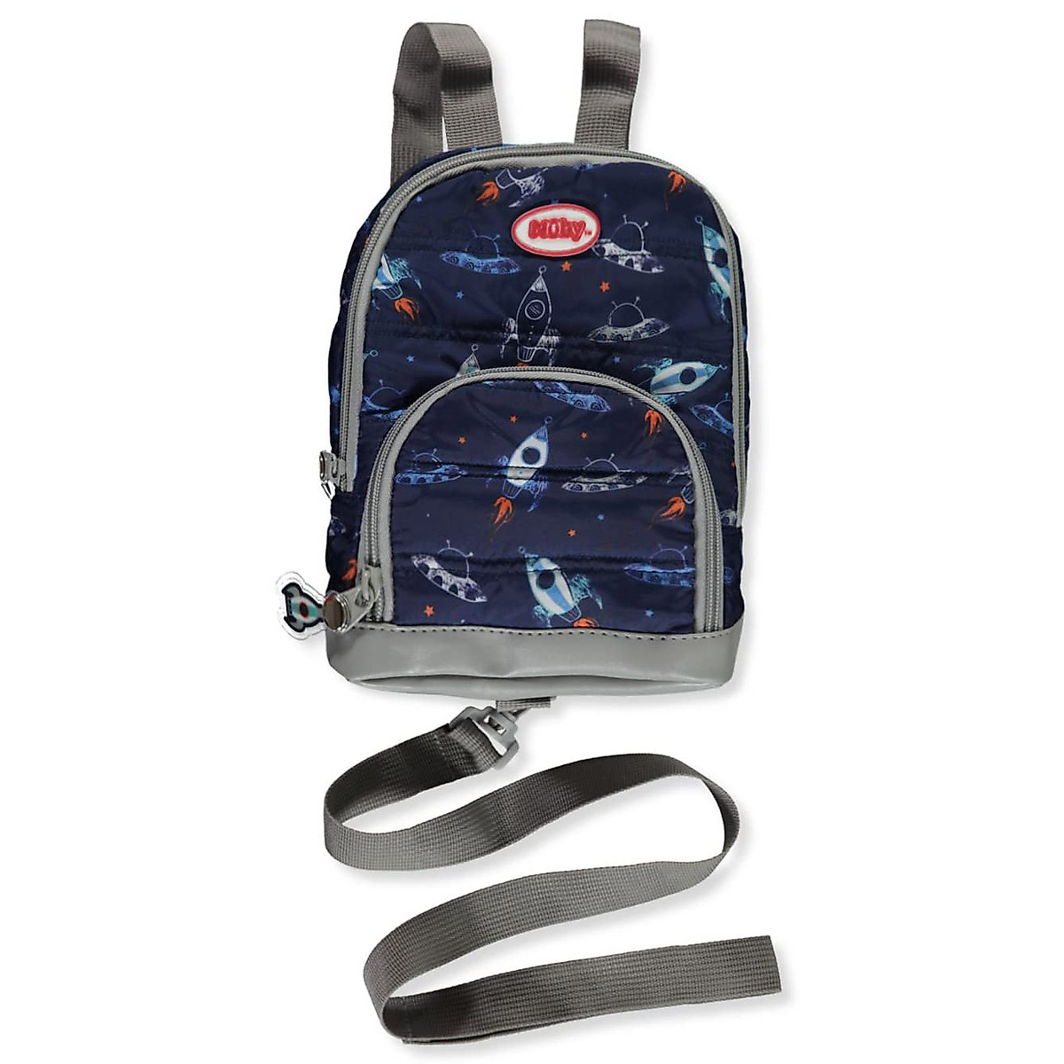 Nuby Quilted Mini Backpack with Safety Harness and Detachable Tether, Blue Space
