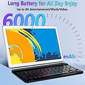𝟮𝟬𝟮𝟯 𝗟𝐚𝐭𝐞𝐬𝐭 Tablet 10.1" Octa-Core Android 11 Tablet, 64GB Storage Tablet with Keyboard, Stylus, Dual 13MP+5MP Camera, WiFi, Bluetooth, GPS, 512GB Expand Support, IPS Full HD Display(Sliver)