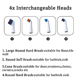 Electric Cleaning Brush with 4 in 1 Multiple Brush Heads, Indoor Household Cordless Motorized Brush for Bathroom Toilet Kitchen Tile Crevice