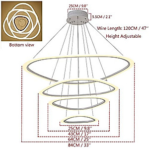 Ziplighting Modern LED Chandelier Pendant Light with 4 Triangle Ring Adjustable Pendant Light Ceiling Fixture Contemporary for Bedroom Living Room Dining Room Kitchen Island with Remote Control