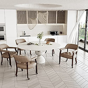 MODERION Solid Wood Boss Caption's Chairs,Dinning Chairs with Wheels and Arms,Office Desk Chairs, Classic Swivel Accent Chairs with Upholstered,Breathing Leather, 31.5¡±H for Living Room Light Brown