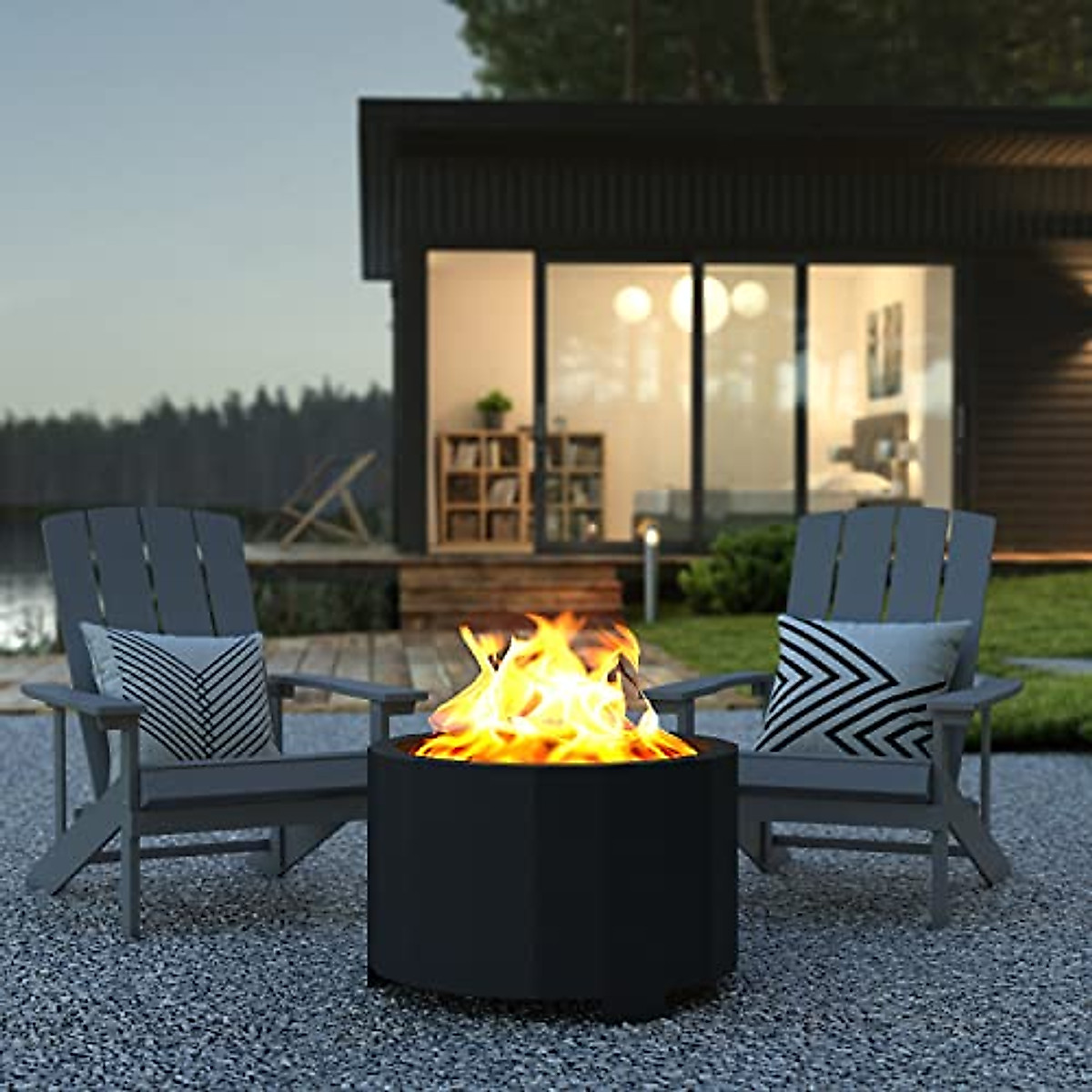 Flash Furniture Titus Commercial Grade Wood Burning Smokeless Outdoor Firepit - Black Finish - 27 inches - Portable - Waterproof Cover