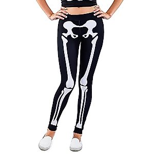 Tipsy Elves Black Skeleton Bones Mid Waisted Halloween Leggings Size Small