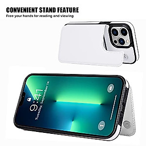 JOYAKI Wallet Case Compatible with iPhone 13 Pro Max,Slim Protective case with Card Holder,PU Leather Kickstand Card Slots Case with a Free Screen Protective Glass for iPhone 13 Promax(6.7")-White