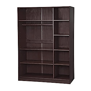 Palace Imports 100% Solid Wood Wardrobe/Armoire/Closet with 3 Sliding Louvered Doors, Java. 5 Shelves Included. Additional Large Shelves Sold Separately.