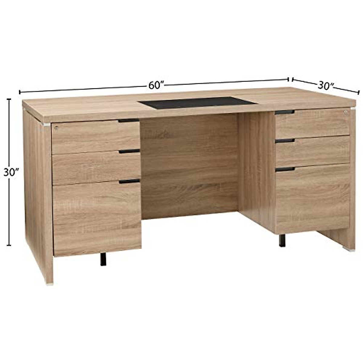 Benzara Wooden Desk with Locking Drawers, Brown
