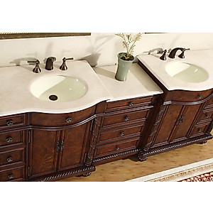 Silkroad Exclusive HYP-0213-CM-UIC-90 Double Sink Bathroom Vanity with English Chestnut Finish Bath Cabinet, 90.25", Medium Wood
