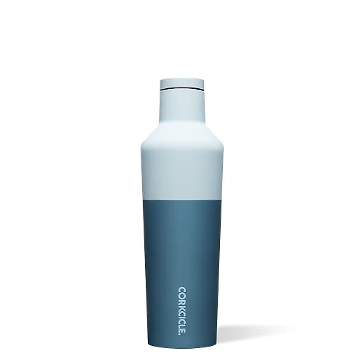 Corkcicle Classic 16 Ounce Canteen Triple Insulated Stainless Steel Water Bottle with Screw Cap and Extra Wide Mouth, Color Block Glacier Blue