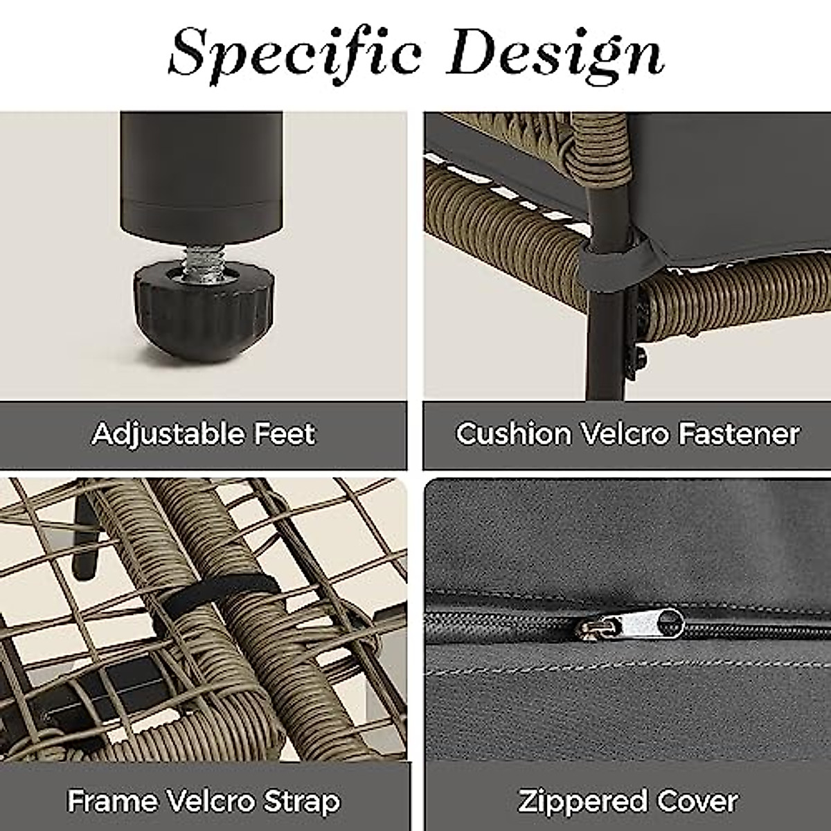 Green4ever Patio Furniture Set, Outdoor Sectional Furniture Sets with Woven Rope Accents and 4-Inch Cushions, L-Shaped Patio Conversation Sets with Detachable Lounger and Side Table