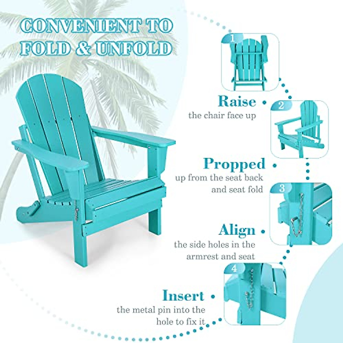 Flamaker Classic Outdoor Adirondack Chair Patio Lawn Foldable Chairs Indoor Adirondack Chairs All-Weather Resistant for Garden Backyard Porch Garden Fire Pit Patio (Aruba)
