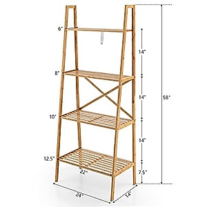 Giantex 4-Tier Bamboo Bookshelf, Multifunctional Storage Display Rack Shelves with Anti-Tipping Device, Natural Wood Ladder Shelf for Home Office Kitchen Bathroom