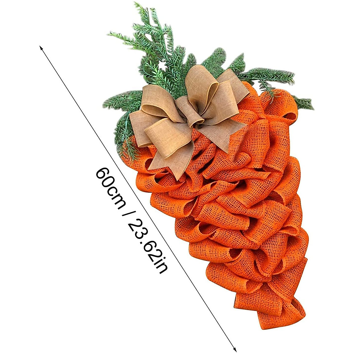 Easter Bunny Carrot Shape Wreath for Front Door Decoration,Artificial Carrot Wreath with Burlap Bow Simulation Carrot Hanging Wreath,for Home Festival Decor,Spring Garden Decoration,Easter Gift