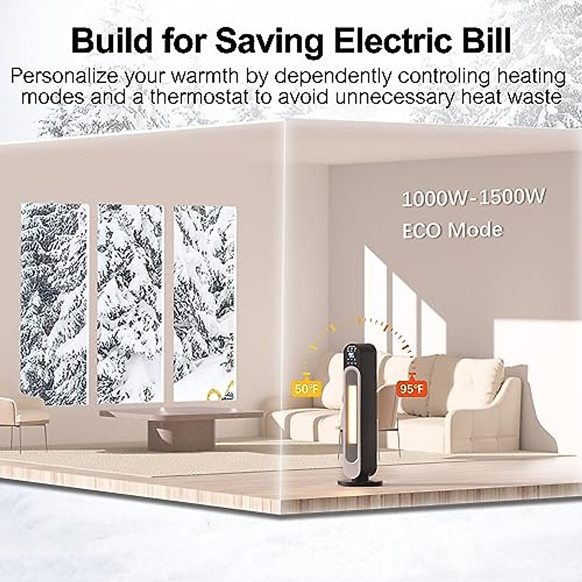 Uthfy 29 Inches Space Heater for Indoor Use Large Room, Electric Heater for Office, Room, Bedroom, Tower Space Heater Tall Ceramic Heater with Thermostat, Remote, Oscillation, UL Certified,12H Timer