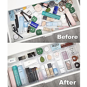Kutesna 24 PCS Plastic Clear Drawer Organizer,Makeup Organizer Desk Drawer Organizers for Bathroom, Kitchen, Dresser, Closet