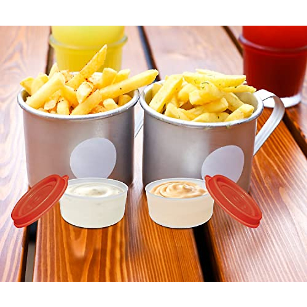 Condiment Cups container with Lids- 8 pk. 1 oz.Salad Dressing Container to go Small Food Storage Containers with Lids- Sauce Cups Leak proof Reusable Plastic BPA free for Lunch Box Picnic Travel (Red)