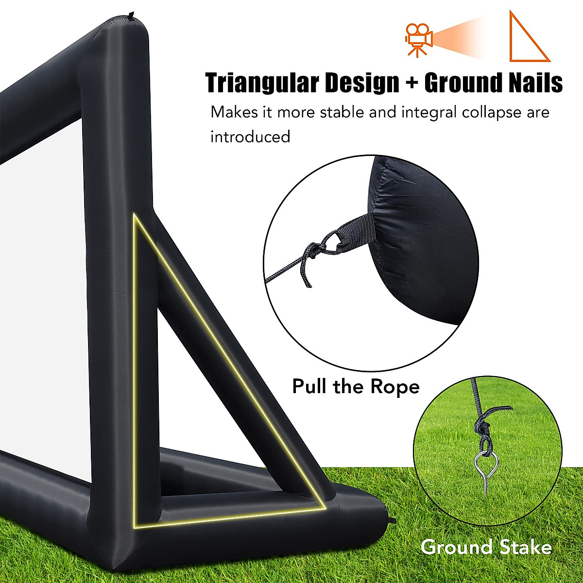 Inflatable Projector Screen, Towallmark 20FT Portable Blow Up Outside Projector Screen, Front & Rear Projection, with Rope, Air Blower, Ground Nails and Carry Bag, for Theater/Football/Backyard Party