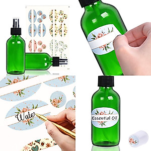 STARSIDE 12 Pack 120 ml 4oz Green Glass Spray Bottles with Fine Mist Sprayer & Dust Cap for Essential Oils, Perfumes,Cleaning Products.Included 1 Brush,2 Funnels,2 Droppers & 18 Labels.