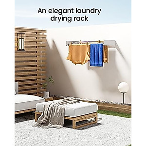 Laundry Drying Rack Collapsible, Wall Mounted Drying Rack, Clothes Drying Rack, Retractable Drying Rack, 31.5" Wide, 13.2 Linear Ft, 5 Aluminum Rods, 60 lb Capacity (White 31.5") Medium