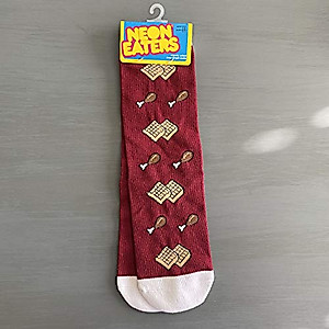 Funky Chicken & Waffles Crew Socks - Chicken and Waffles, Crazy, Fun, Novelty Socks, Kids, Men's, Women's