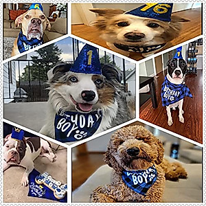 KEPATO Dog Birthday Outfit Party Supplies,Dog Boy Birthday Hat Bandana Scarf Hats with Numbers for Small Medium Large Dogs Pet