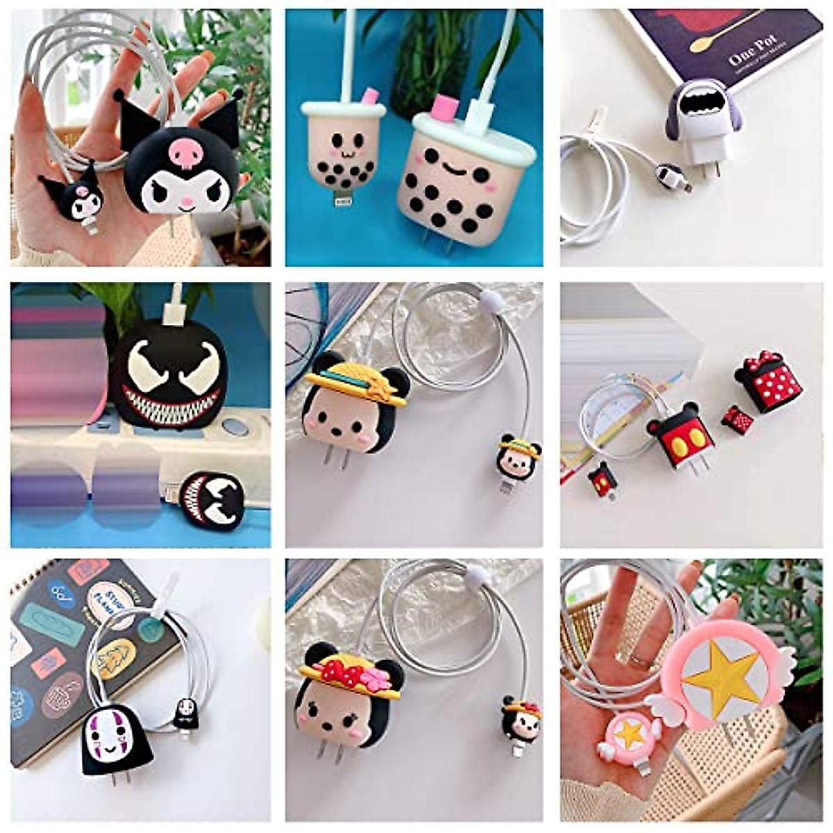 3D Protective Case for iPhone 20W USB-C Power Adapter Charger USB Lightning Cable, Cute Cartoon Series Soft Silicone Fast Lightning Chargers Cable Protective Cover for iPhone Charger (Blue Stitch)