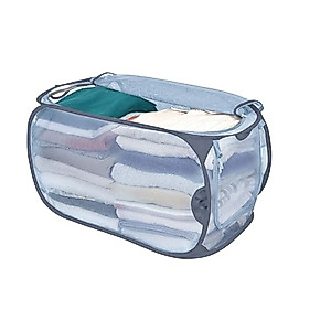 Smart Design Mesh Pop Up Flip Laundry Hamper and Basket - Handles and Side Zipper - Durable Fabric Collapsible Design - Clothes, Toys - Home - Holds 3 Loads - 15 x 25 Inch - Teal