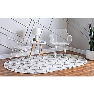 Unique Loom Trellis Frieze Collection Area Rug - Rounded (4' x 6' Oval, Ivory/ Gray)