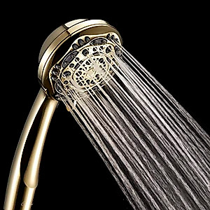 Couradric Handheld Shower Head, 7-Function High Pressure Shower Head with Brass Swivel Ball Bracket and Extra Long Stainless Steel Hose, Polished Brass, 4"