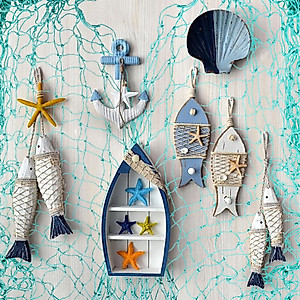1 Pack Fish Net Decorations for Party, Natural Cotton Fish Net Party Decorations for Pirate Party, Luau Tropical Nautical Beach Table Cover, Nautical Themed Cotton Fishnet Party Accessory (Lake Blue)