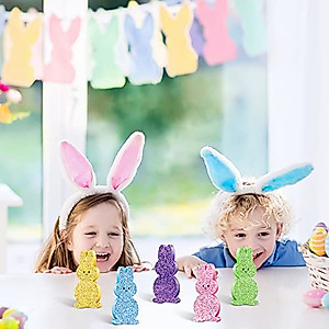 5 Pieces Easter Peep Tiered Tray Decor Spring Bunny Decor Easter Table Sign Colored Peeps Farmhouse Decor Wooden Bunny Decor for Spring Easter Birthday Home Office Farmhouse Party Decorations