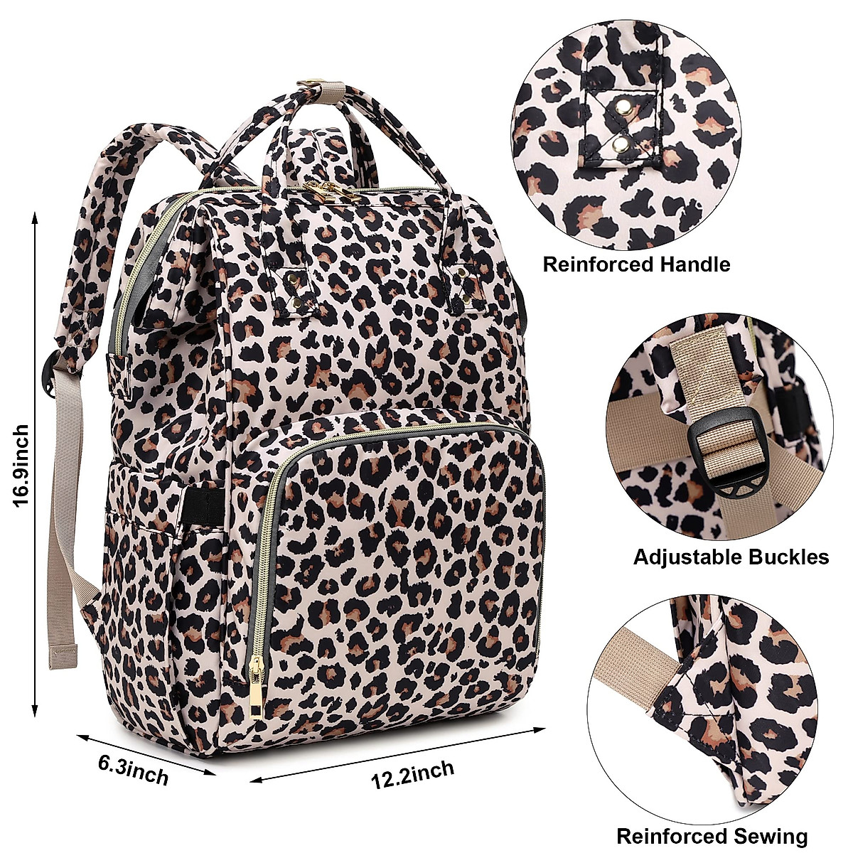 Leopard Women Laptop Backpack, Xunteny College School Backpack Bookbag 15.6 Inch Computer Backpacks for Work Business Travel