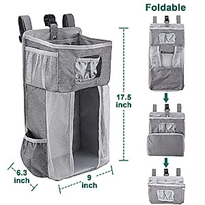 Accmor Hanging Baby Diaper Caddy Organizer with Paper Pocket, Diaper Stacker, Baby Crib Hanging Classified Storage Bag Organizer for Changing Table, Crib, Playard or Wall & Nursery Organization, Grey