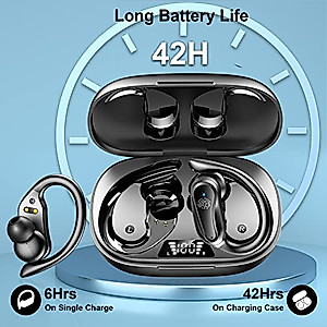 Wireless Earbud Rulefiss Bluetooth 5.3 Headphones with Dual LED Digital Display 42Hrs Playtime, IP7 Super Waterproof Running Headphones with Earhooks Stereo Sound Wireless Earphones with Mic[2022 New]
